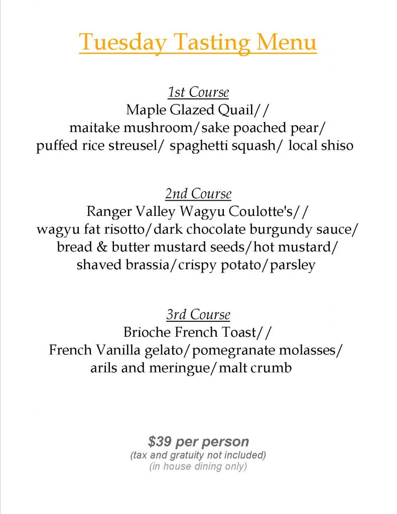 Tuesday Tasting Menu - Francks FoodFrancks Food