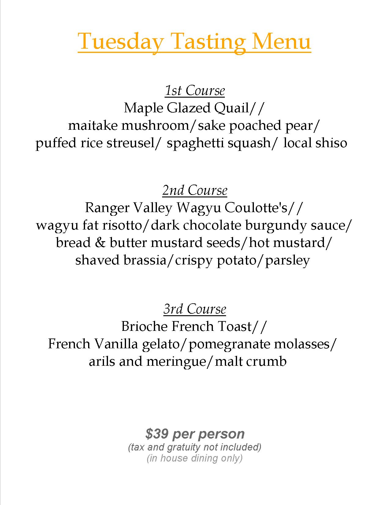 Tuesday Tasting Menu - Francks FoodFrancks Food